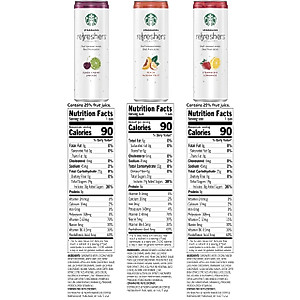 Starbucks RTD Energy Drink, Refreshers, 3 Flavor Variety Pack , 12oz Sleek Cans (12 Pack)