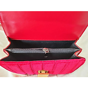 Kalyanam Luxury Handbags Velvet Crossbody Bag women Vintage bag Velour Special Lock Ladies Chain Messenger Bags, Small, Red