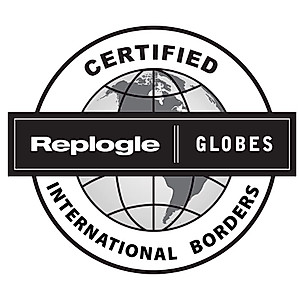 Treasury 12" Diameter Globe, USA Cartography, Convertible to Desktop with Raised Mountain Relief and Sturdy Metal Base and Hand Turned Hard Wood Stand.This economical 12” floor model stands 32” high on a durable metal base and attractive wooden pedestal.