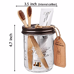 Mason Jar Bathroom Accessories Set - Includes Mason Jar Foaming Hand Soap Dispenser and Toothbrush Holder - Rustic Farmhouse Decor Apothecary Jars Bathroom Countertop and Vanity Organizer (Bronze)