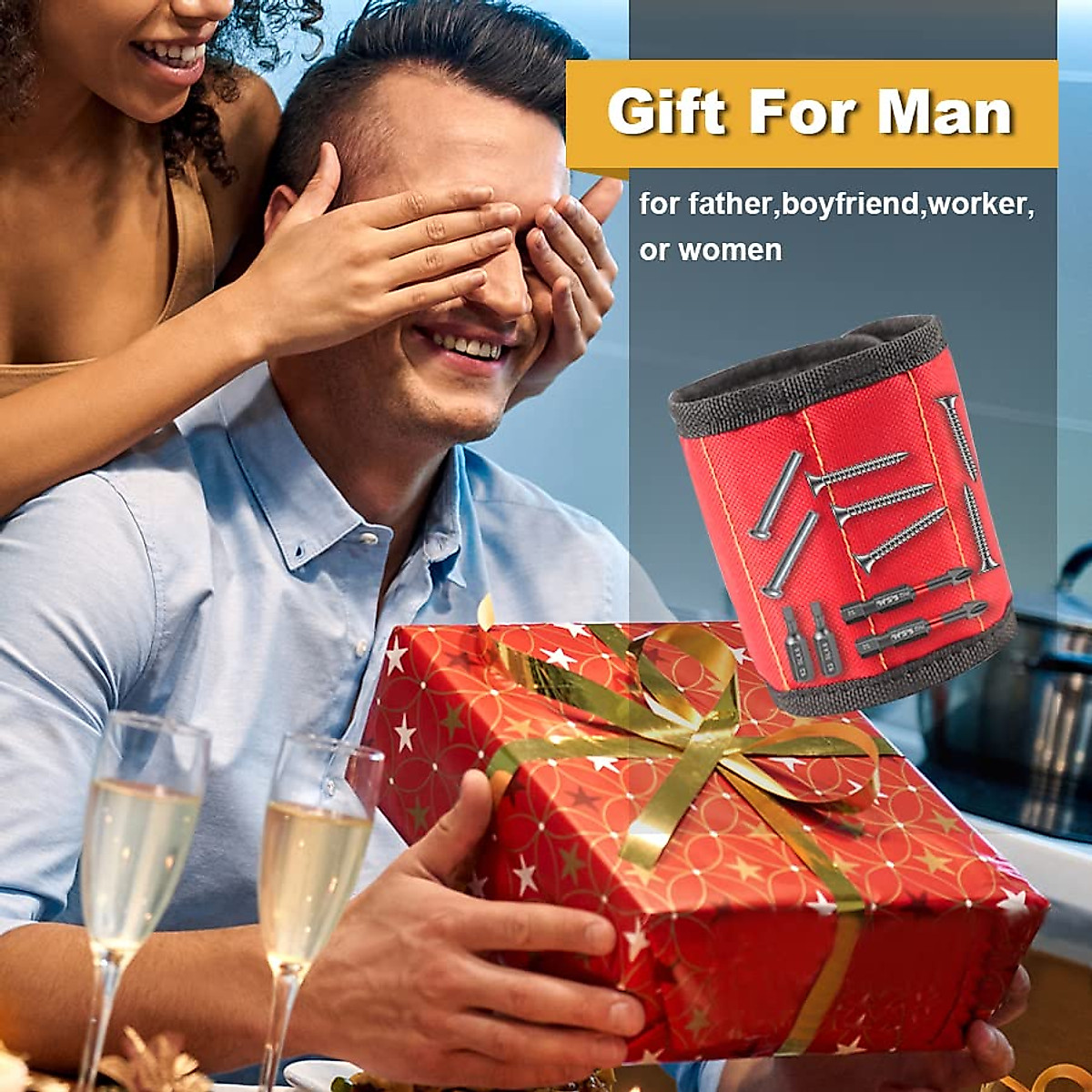 Stocking Stuffers Christmas Gifts for Men, Magnetic Wristband Tools with Magnetic Phillips Bits #2 Impact