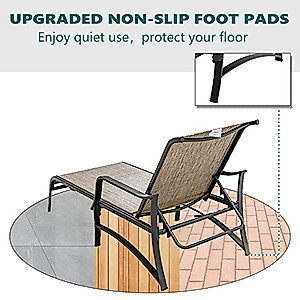 TOP HOME SPACE 3-Piece Patio Chaise Lounge Chair Set Metal Adjustable Back Textilene Outdoor Lounger with Glass Top Bistro Table for Porch Backyard Garden - Taupe Brown Grey