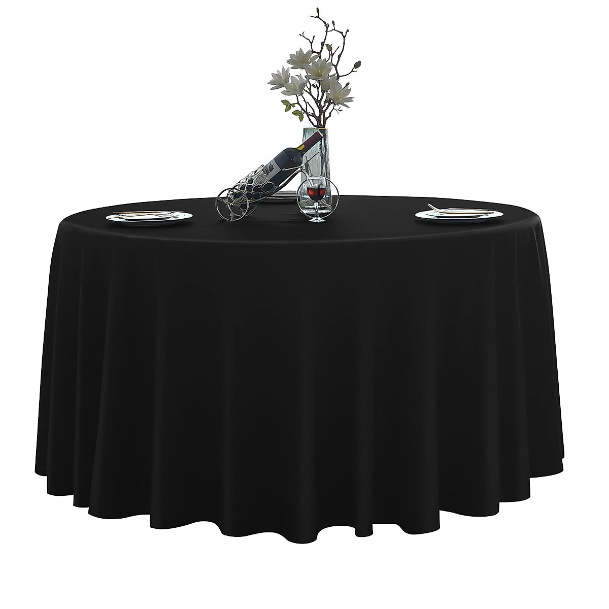 LEQEE Round Tablecloth,120inch Stain and Wrinkle Resistant Polyester Table Cloth,Decorative Fabric Table Cover for Kitchen,Dinning,Party,Wedding Round(Black)