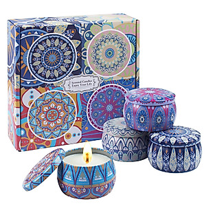 LIVILLA Scented Candles Gifts for Women, 4 X 4.4 Oz Aromatherapy Candles for Home Scented, 120 Hour Long Burn Soy Wax Candles Set, Lavender Jar Candle Gifts for Mother's, Thanksgiving Day, Birthday