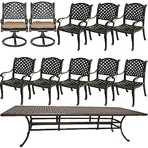 Cast Aluminum Patio Dining Set Nassau 11 Piece Outdoor Furniture with 46"x120" Rectangle Table