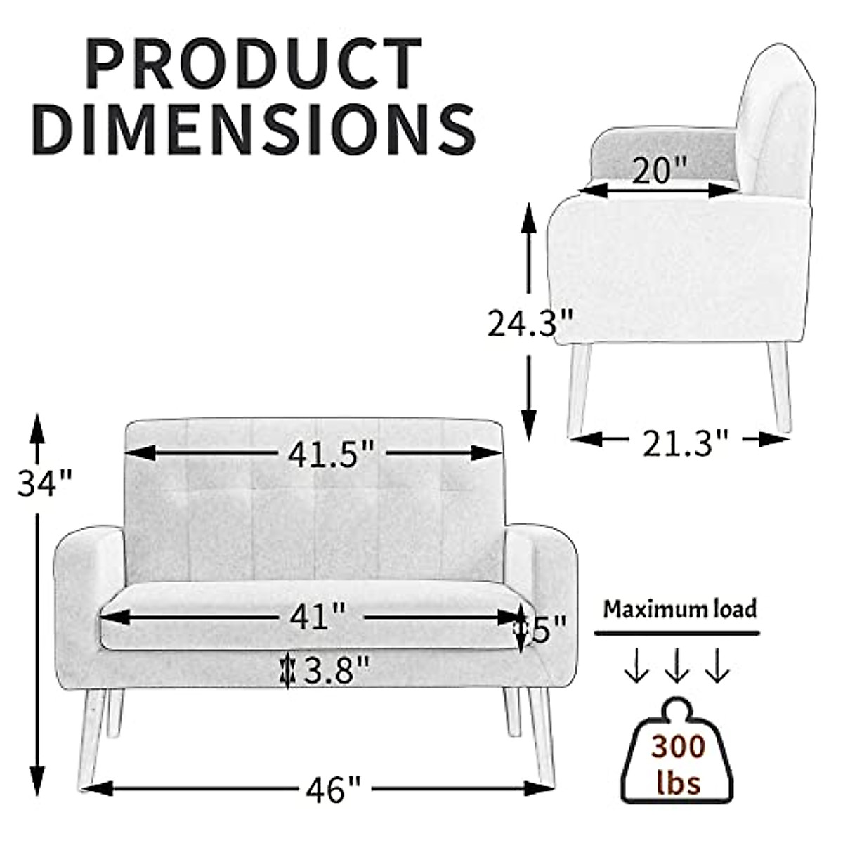 Sepnine 50" Modern Linen/Velvet Fabric Loveseat Sofa,Office Couch for Small Space, Living Room Soft Futon,Small Love Seats Couch for Bedroom (Velvet-DarkPink)