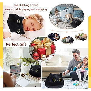 SteasMotai 15.7" 3D Black Cat Plush Toy Pillow, Soft Kawaii Kitten Stuffed Animal Cushion