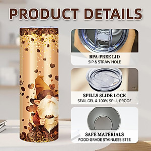 MoYueno Elf Coffee tumbler gift, Slim Gnome Tumbler with Lid & Straw & Brush, Elf Coffee Mugs for coffee Lovers, Elf Coffee Gift for Birthday, 20 Oz