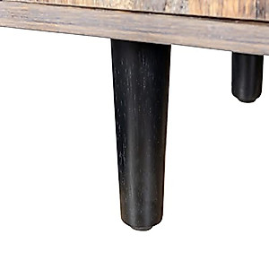 Voohek Modern TV Stand, Wood Media Console Table with 4 Doors and 4 Open Shelves, Farmhouse Entertainment Center Cabinet w/Storage, for Living Room Bedroom, for 85 inch, Dark Brown