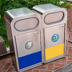 8 Pieces Magnetic Recycle and Trash Logo Symbol Recycle Logo and Trash Can Magnetic Decal Recycle Trash Bin Sticker Trash and Recycling Stickers for Trash Cans Garbage Containers and Recycle Bins