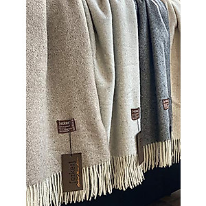 Eikei Wool Throw Blanket Geo Herringbone Pattern Oversized Couch Throw Blanket Fringe Trim Soft Merino Woolen Afghan Minimalist Style Lightweight Machine Washable (Mocha, 55Wx78L)