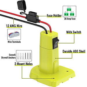 1 Pack Power Wheel Adapter for Ryobi 18V Battery, Upgraded Battery Converter Kit with Switch, Fuse & Wire Terminals, 12 AWG Wire, Power Connector for DIY RC Car Toys Robotics