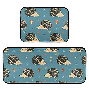 Hedgehogs Kitchen Mat Set of 2 Kitchen Rug Set Washable Non Slip Cushioned Memory Foam Kitchen Runner Rugs and Mats Comfort Standing Mat for Office Desk Sink Laundry Home Decor