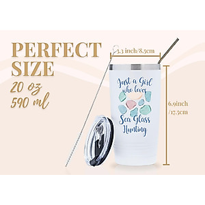 Onebttl Sea Glass Collector Gifts for Women, Tumbler Travel Coffee Mug, Stainless Steel Insulated with Lid 20oz/590ml
