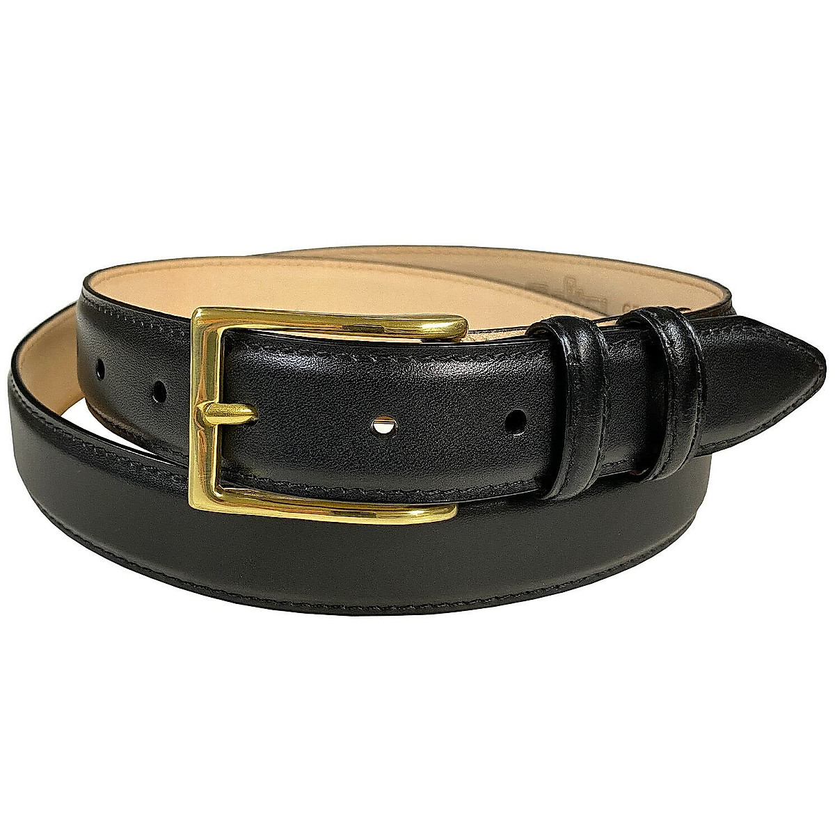 Adam Gold Men's Genuine Italian Calfskin Leather Dress Belt 1-1/8"(30mm) Wide Polished Buckle (Smooth Black, 36)