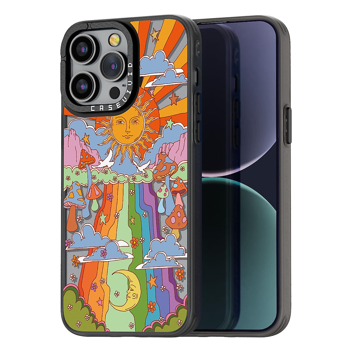 casevivid Compatible for iPhone 14 Pro Max Case Cute Aesthetic - Durable Fashion Funny Phone Case - Mushroom Pattern Print Soft Shockproof Cover 6.7" Black