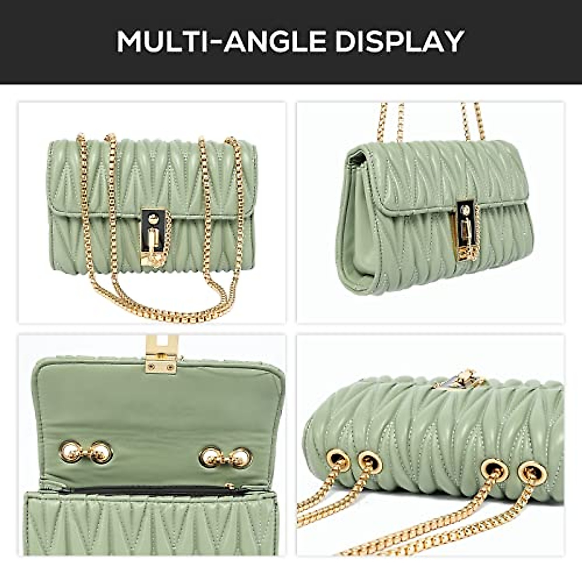 Quilted Purse for Women Chain Link Small Shoulder Bag Handbags Leather Cross Body Purses Cute Clutch Crossbody Mini Messenger Satchel Handbag Green