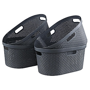 Sandmovie 4 Packs Plastic Laundry Baskets, Large Dirty Clothes Hampers with Cutout Handles, Grey, 42 L