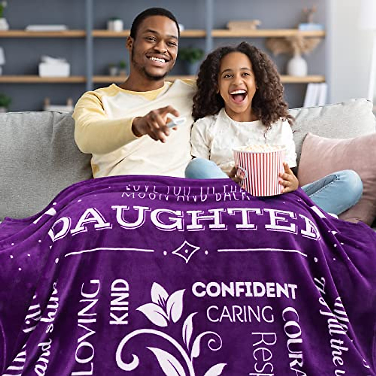 FILO ESTILO Daughter Birthday Gift from Mom, Dad or Both Parents, Daughter Blanket Filled with Words of Encouragement, Daughter Gifts from Mother or Father, Throw 60x50 Inches (Purple)