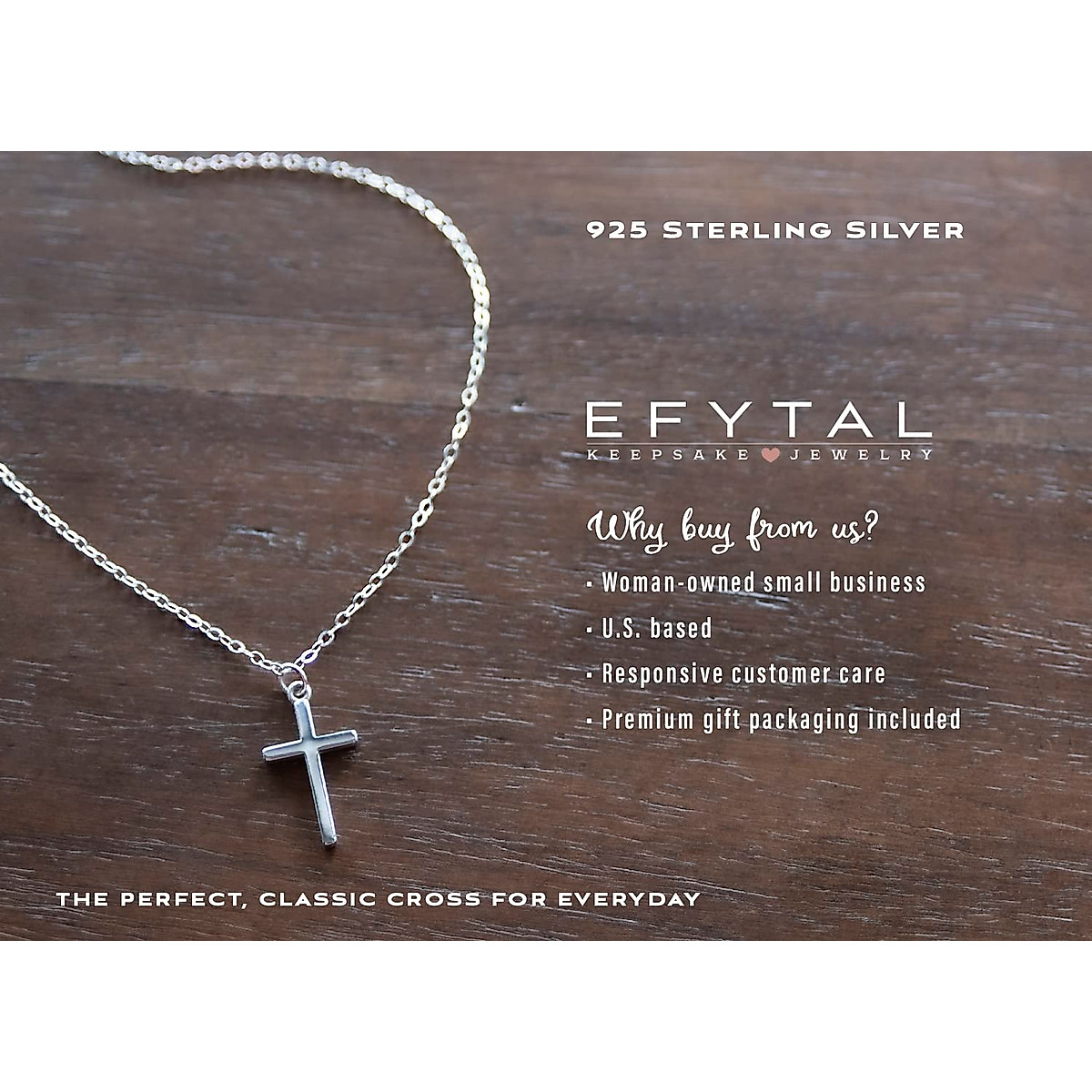EFYTAL Sterling Silver Cross Necklace for Women, Confirmation Gifts, First Communion Baptism Gifts, Sterling Silver Dainty Necklaces, Religious Gift for Catholic Birthday