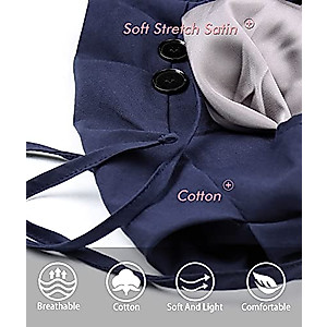 Winitas Satin Working Cap with Buttons Tie Back Adjustable for Women Long Hair