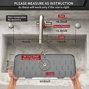 Kitchen Faucet Sink Splash Guard, Silicone Faucet Water Catcher Mat – Sink Draining Pad Behind Faucet, Grey Rubber Drying Mat for Kitchen