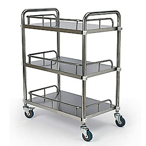 DNYSYSJ 3 Layers Cart Trolley, 3 Layers Lab Utility Cart Trolley Lab Clinic Serving Cart with Lockable Wheel Stainless Steel Frame for Lab Clinic Beauty Salon
