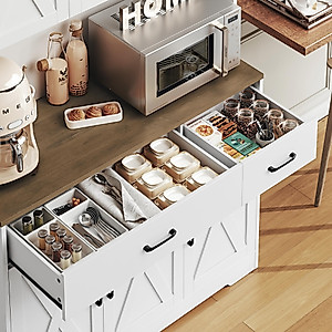 HOSTACK 71" Pantry Cabinet with Charging Station, Tall Kitchen Pantry Storage Cabinet with Microwave Stand, Farmhouse Kitchen Hutch Cabinet with Storage Drawers for Living Room, Dining Room, White