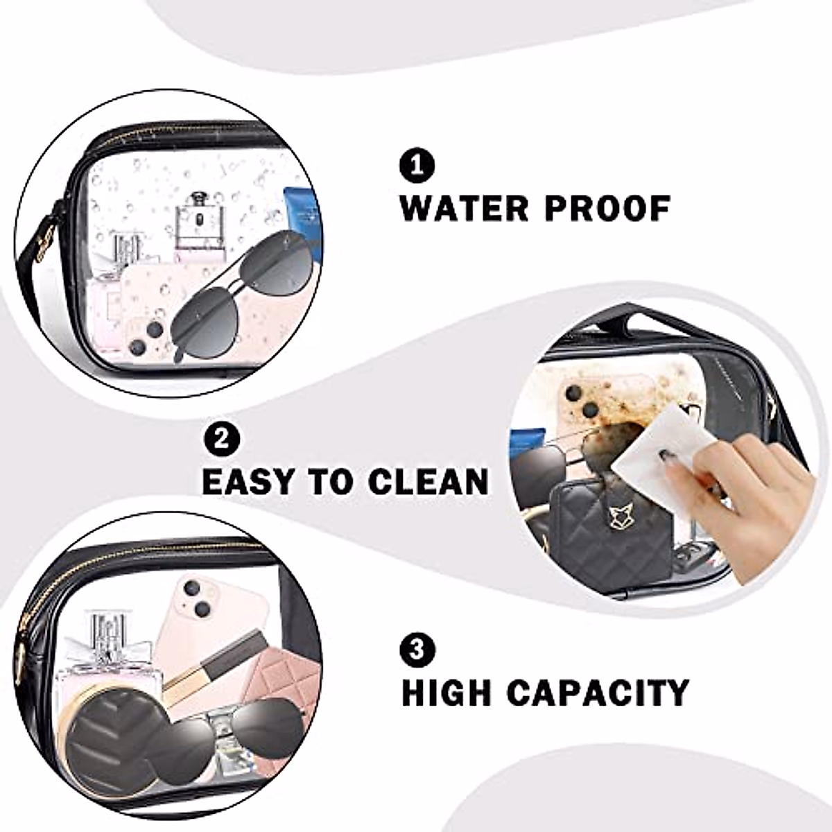 MOMSIV Clear Bag Stadium Approved, Clear Crossbody Bag with Adjustable Strap Clear Stadium Bag for Women Men Travels Games Concerts Festival Sports Black