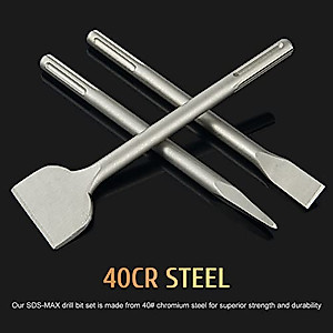3pc 12-Inch SDS Max Chisel Set | Flat Chisel, Point Chisel, Scaling Chisel Hammer Drill Tool Set for Tile Masonry Concrete Brick Stone Work | 40Cr Steel Drill Bit Set for Max Rotary Hammers