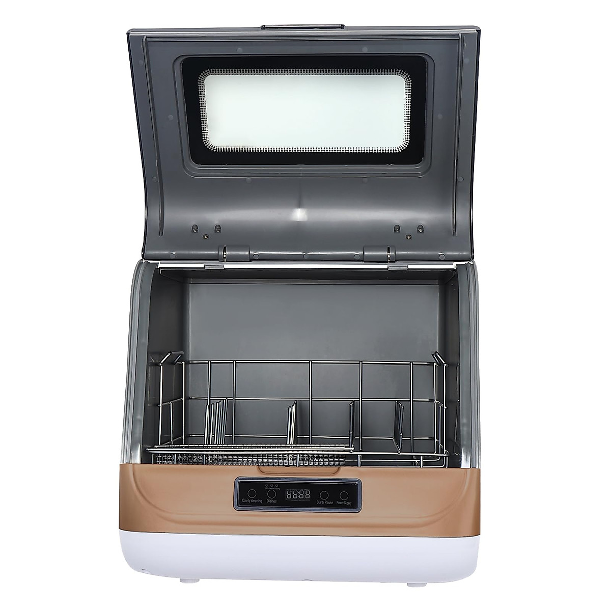 Portable Mini Dishwasher Countertop with 4 Washing Programs 75°C Hot Air Drying Compact Tabletop Dishwasher for Kitchen, Camping & RVs 110V 800W (Hookup Needed)