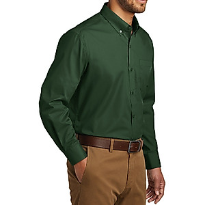 Men's Long Sleeve Professional Uniform Carefree Poplin Shirt Deep Forest Green Large