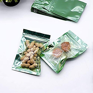 100 Counts Resealable Smell Water Proof Bags Foil Pouch Bag Flat Ziplock Bag with Clear Window for Party Favor Food Storage Gifts Bags Goodie Bag Green 4 x 6 Inches
