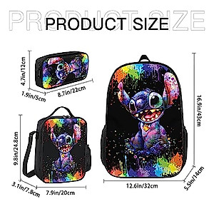 VQESYKU Cartoon School Backpack Set Laptop Backpacks with Lunch Bag Cute Travel Bag Gifts for Boys And Girls, black
