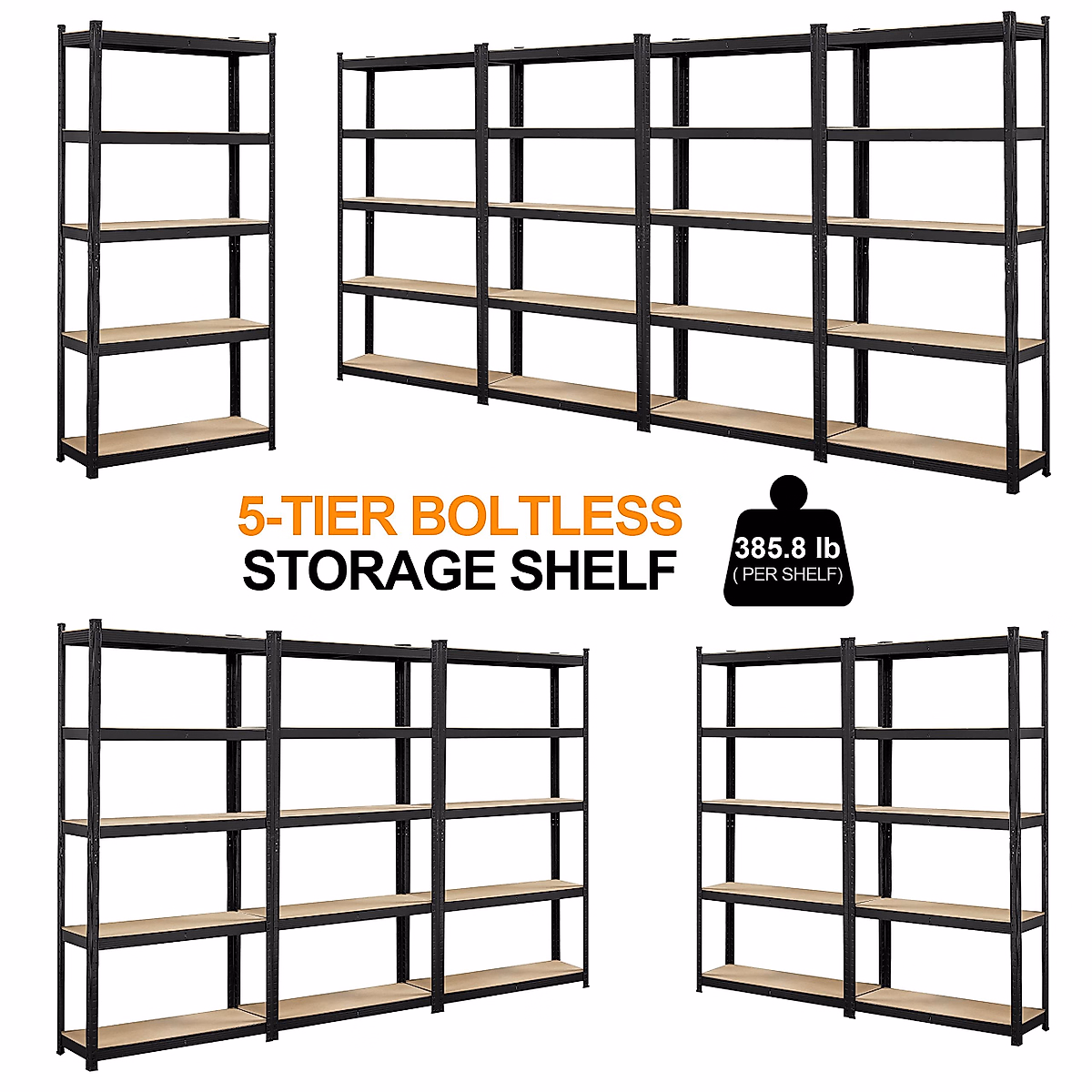 Topeakmart 2 PCS 5-Tier Utility Shelves, Metal Storage Shelves Garage Shelving Unit Adjustable Garage Storage Shelves Storage Racks Heavy Duty Shed Shelving- Black, 35.5 x 12 x 71 Inch