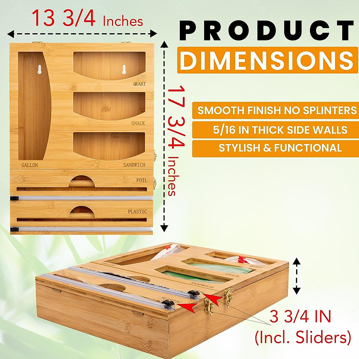 Ziplock Bag Organizer for Kitchen Drawer - 6 in 1 Wrap Dispenser with Cutter, Compatible with Gallon, Quart, Sandwich, Aluminum Foil, Plastic Wrap and Snack Foil and Baggie Storage Rack