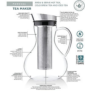 Teabloom Multi-Brew Glass Teapot + Kettle + Pitcher (51 OZ / 1.5 L / 6 CUPS) – Brew and Serve Hot Tea, Iced Tea, Cold Brew Tea and Fruit Infused Water – Formosa Tea Maker
