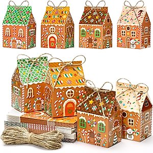 Zhanmai 48 Pcs Christmas Treat Boxes Candy Gingerbread House Mini Christmas Party Favor Box Small Paperboard Christmas Gift Boxes for Xmas Holiday Party Treat Cookie Goodie Snack Gift Packaging