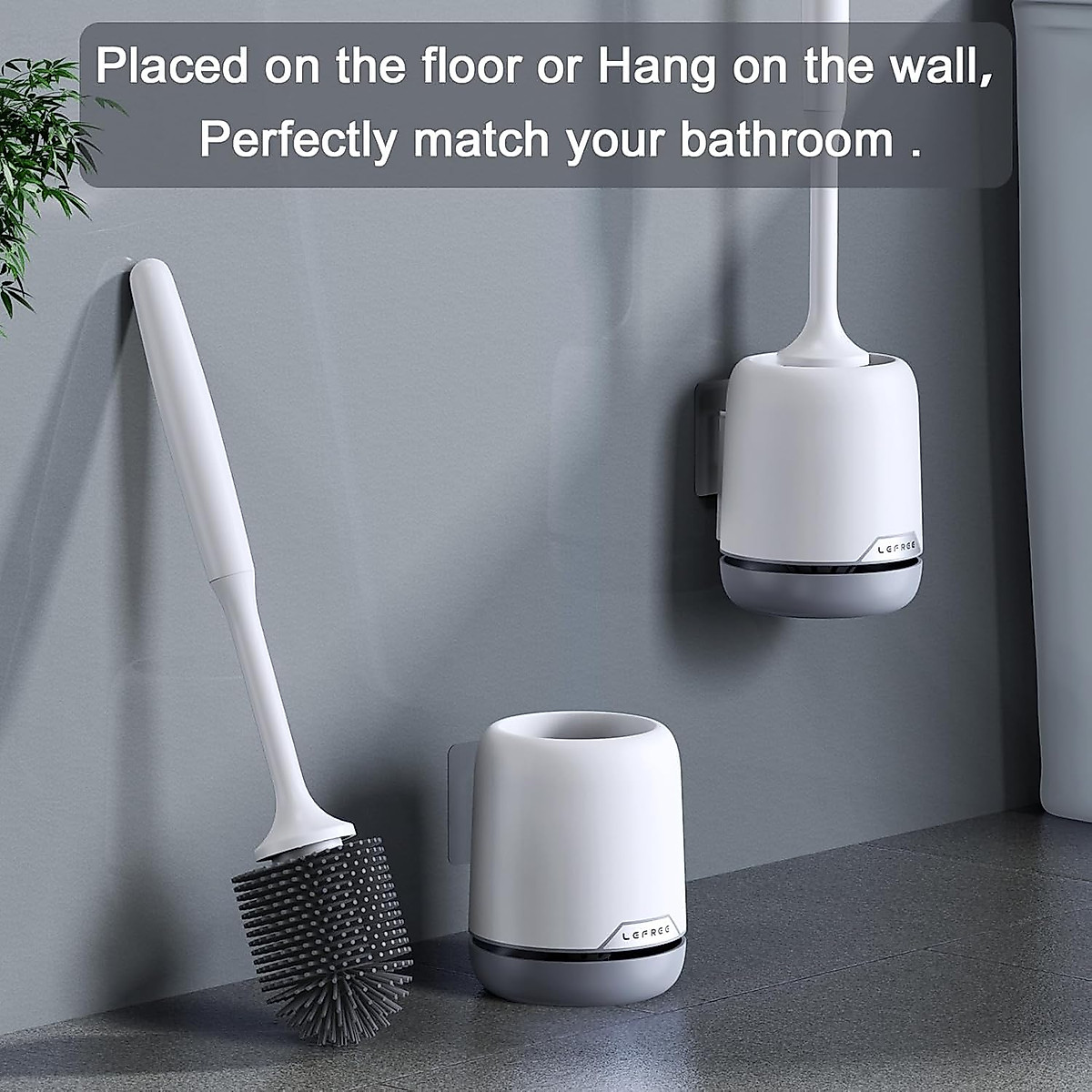 Lefree 2 Pack Silicone Toilet Brush,Homemod Toilet Bowl Brush and Holder Set with Ventilated Holder, Toilet Cleaner Brush for Bathroom,Floor Standing & Wall Mounted Toilet Scrubber Without Drilling