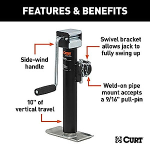 CURT 28354 Weld-On Pipe-Mount Swivel Trailer Jack, 5,000 lbs. 10 Inches Vertical Travel , Black