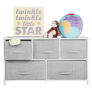 mDesign 21.65" High Steel Frame/Wood Top Storage Dresser Furniture with 5 Fabric Drawers, Wide Bureau Organizer for Baby, Kid, and Teen Bedroom, Nursery, Playroom, Dorm - Lido Collection, Gray