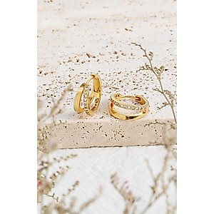 Small Dainty Huggie Hoop Earrings - 14K Gold Hypoallergenic Cubic Zirconia Earring for Women