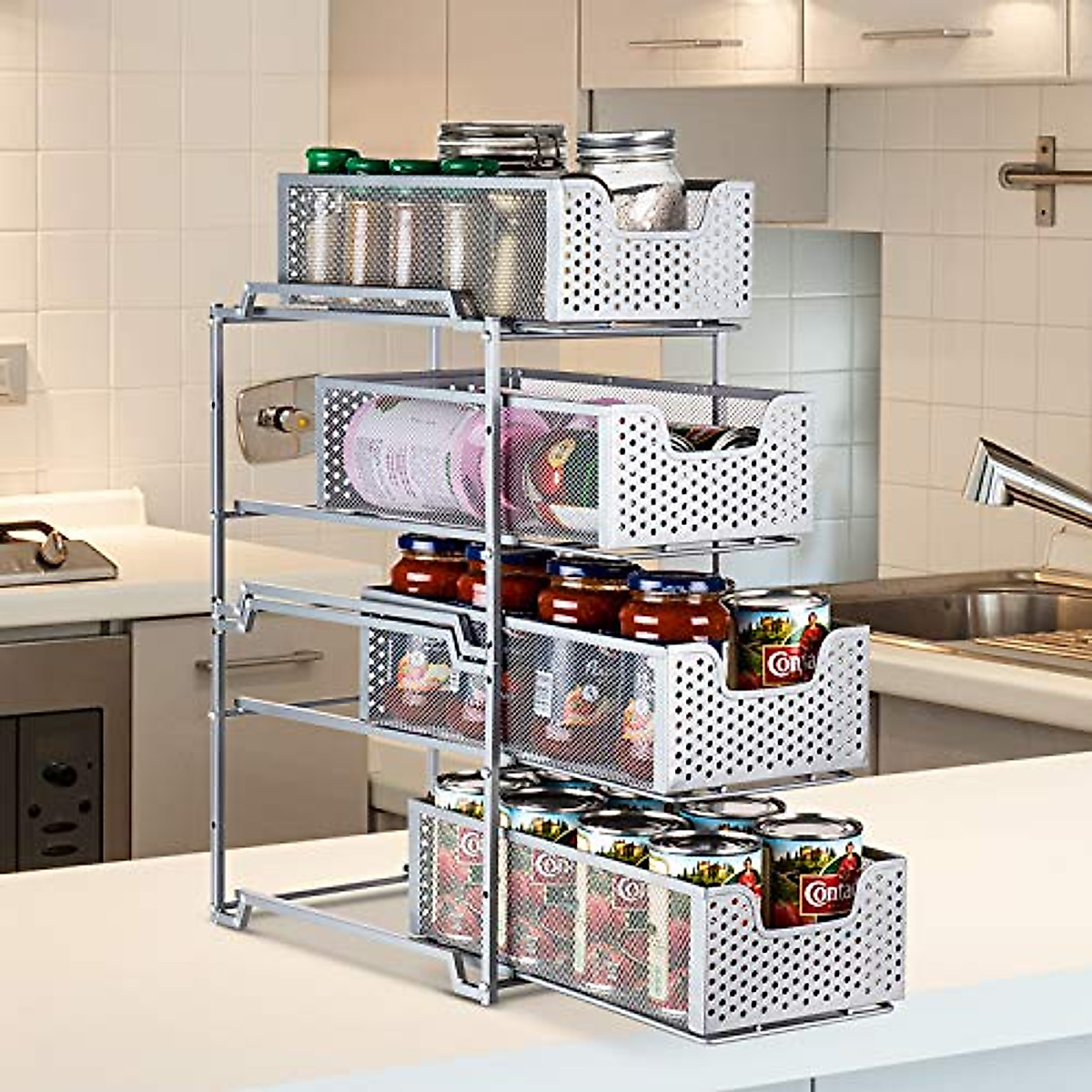 Bextsware Auledio Stackable 2 Tier Under Sink Cabinet Organizer with Sliding Storage Drawer, Silver