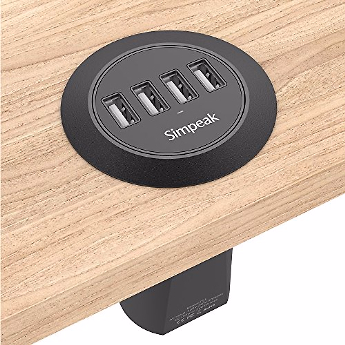 Simpeak 30W 4-Port USB Desk Charger Desktop Charging Station Mounts on The 2.0"/2.4" Grommet Hole with Power Cable (Match 2pcs Grommet),C51 Black