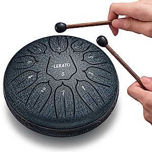 LEKATO Steel Tongue Drum 6 Inch 11 Note,Rain Drum for Outside Garden Handpan Drum for Musical Education Zen Meditation Yoga,perfect for Families/Friends, Navy Blue