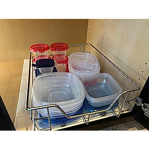 Deep Pull Out Cabinet Organizer 13.6" Wide x 17" Deep - Premium Kitchen Cabinet Pull Out Shelves for Cabinets - Slide Out Bottom Mounted Pantry Shelves and Cabinet Drawers - Easy Installation