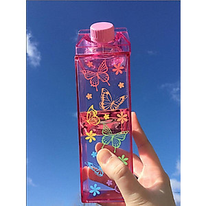 Clear Milk Carton Water Bottle, Aesthetic Water Bottles Square Milk Storing Containers Reusable Water Tumbler Cute Kawaii Water Bottle