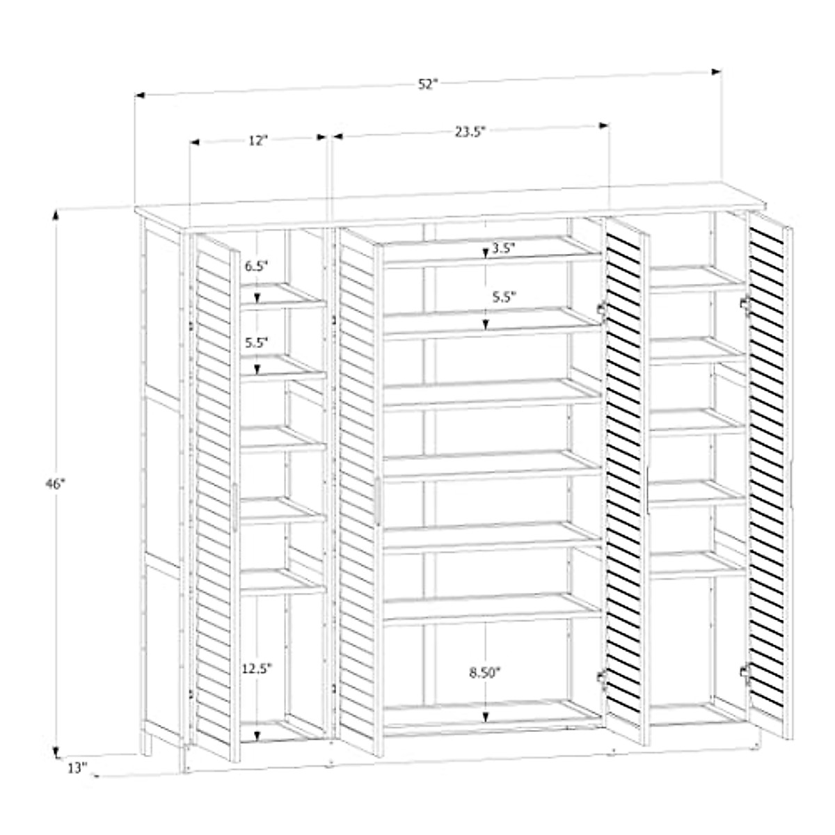 MoNiBloom Large Multi-Tier Shoe Storage Cabinet with Shutter Doors, Bamboo Shoe Floor Storage Organizer Rack for 31-35 Pairs Entryway Hallway Mudroom, Brown