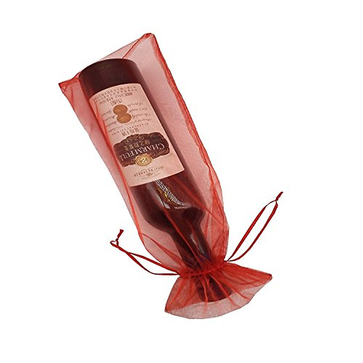 Wuligirl 20pcs Drawstring Organza Wine Bottle Bag 5.5 by 14.5 Inch Wedding Favors Party Reusable Festive Packaging Baby Shower Wine Gift Bags(20pcs Wine Red)