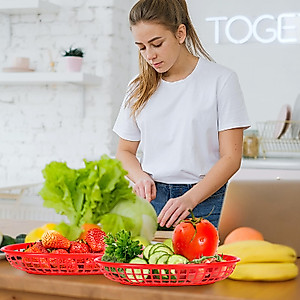 GothaBach 50 Pack Fast Food Baskets, Plastic Fast Food Restaurant Baskets, Bread Fry Baskets Serving Tray for Hot Dogs, Chicken, Burgers, Sandwiches, Fries (Red)